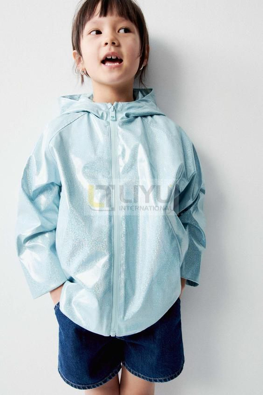 Children's PU Rain Jacket Outdoor Waterproof Rain Jacket with Hood Blue ...